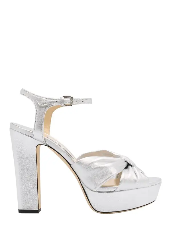 JIMMY CHOO Heloise Leather Platform Sandals - Silver