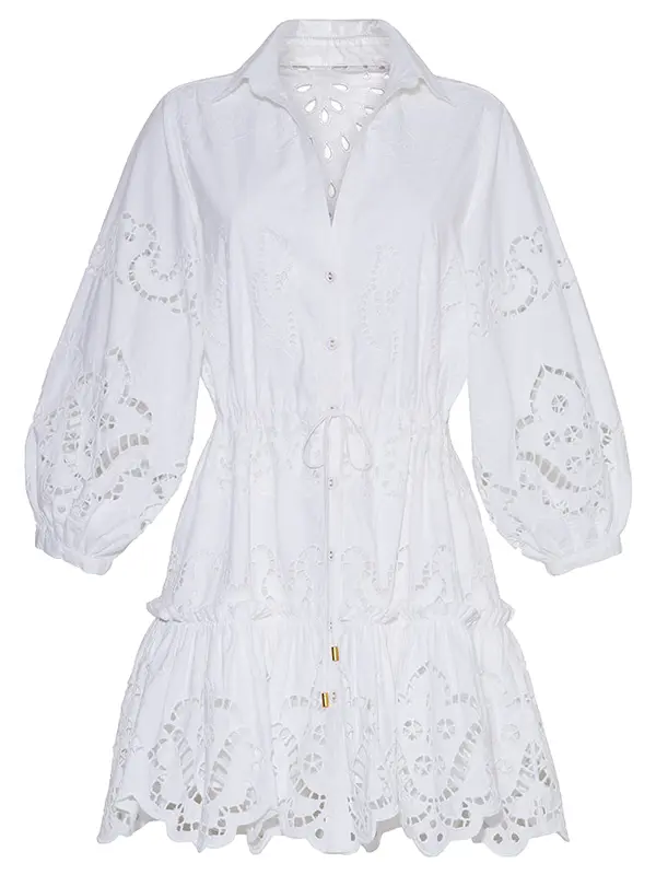 Cara Cara Robin Embroidered Mini Dress - Embroidered Eyelet White
