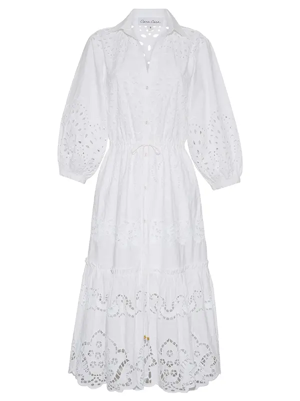 Cara Cara Hutton Embroidered Dress - Embroidered Eyelet White