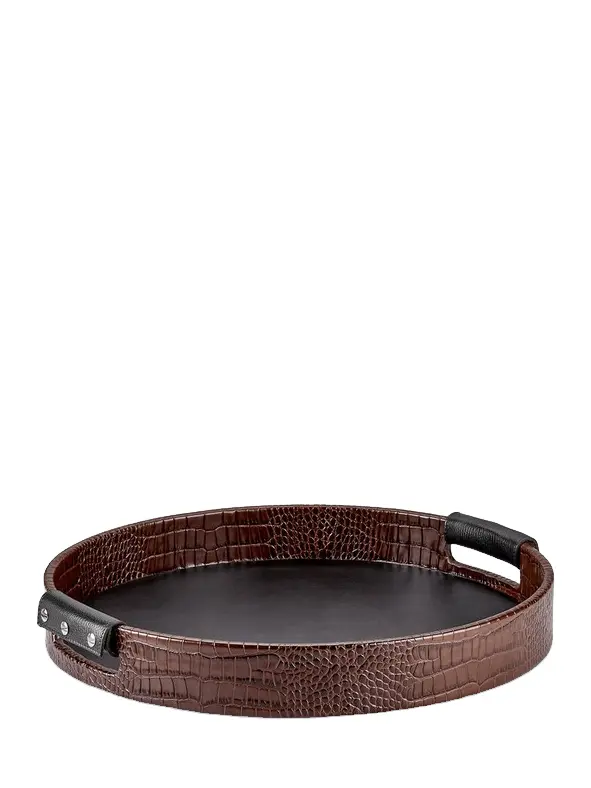 Gigi New York Round Leather Tray - Natural