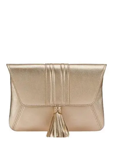 Gigi New York Leather Clutch With Tassel - Metallic