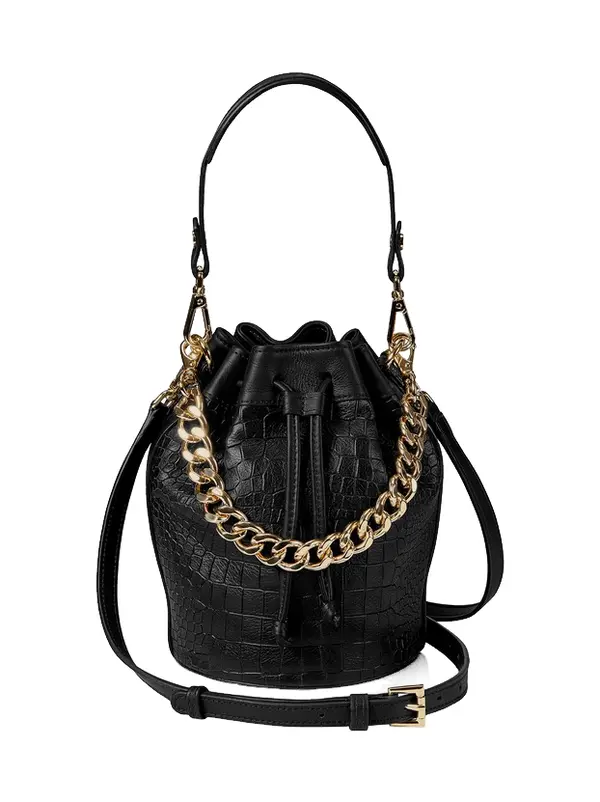 Gigi New York Embossed Nappa Croc Leather Brooklyn Bucket Bag - Gold