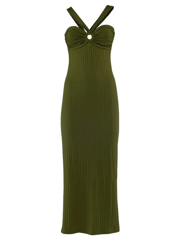 LA SEMAINE Halter Midi Dress - Green