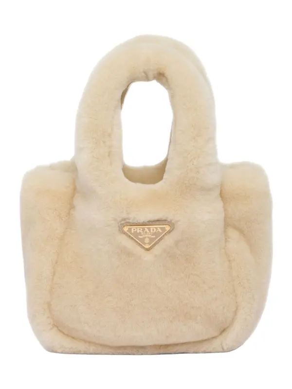Prada Mini Shearling Tote Bag - Neutrals