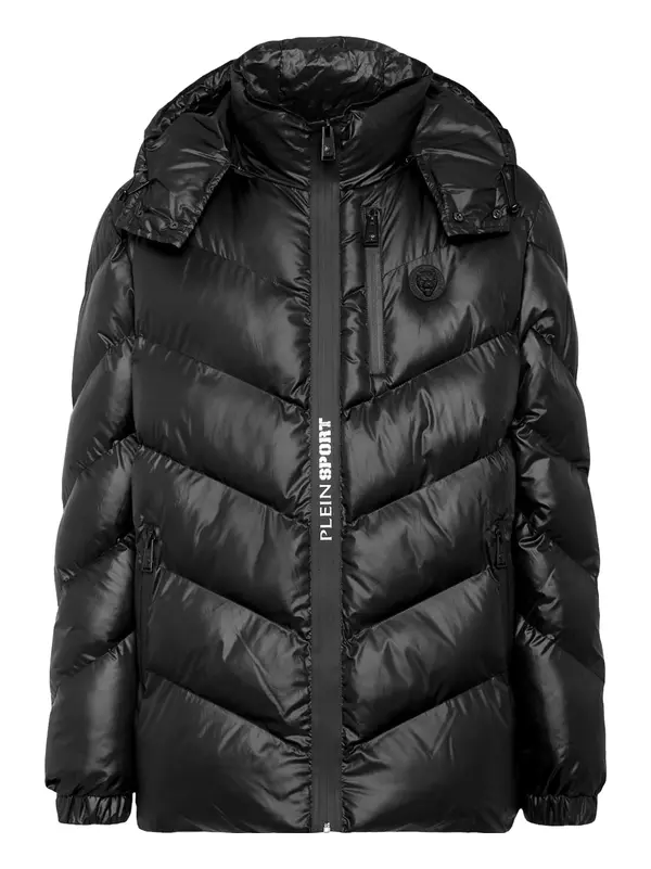 PLEIN SPORT Tiger-embroidered Quilted Coat - Black