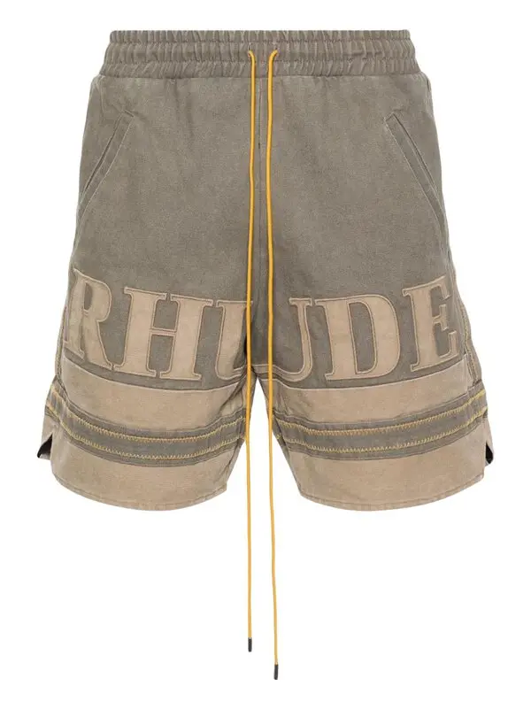 Rhude Logo-appliqué Cotton Shorts - Green