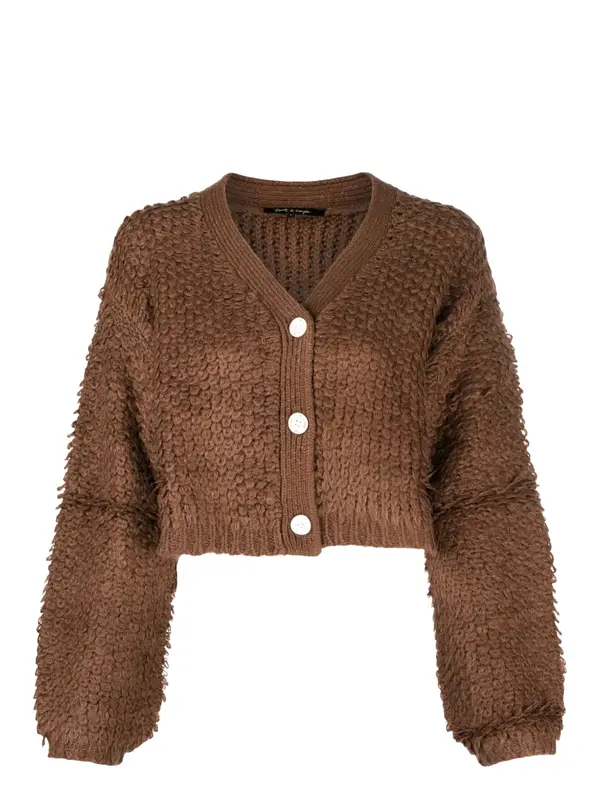 TOUT A COUP Bouclé Cropped Cardigan - Brown
