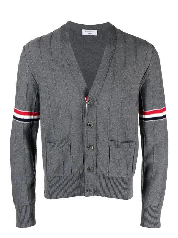 Thom Browne Rwb Striped V-neck Cardigan - Grey