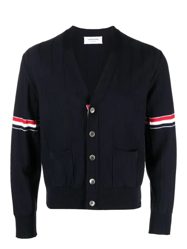 Thom Browne Rwb Stripe V-neck Cardigan - Blue