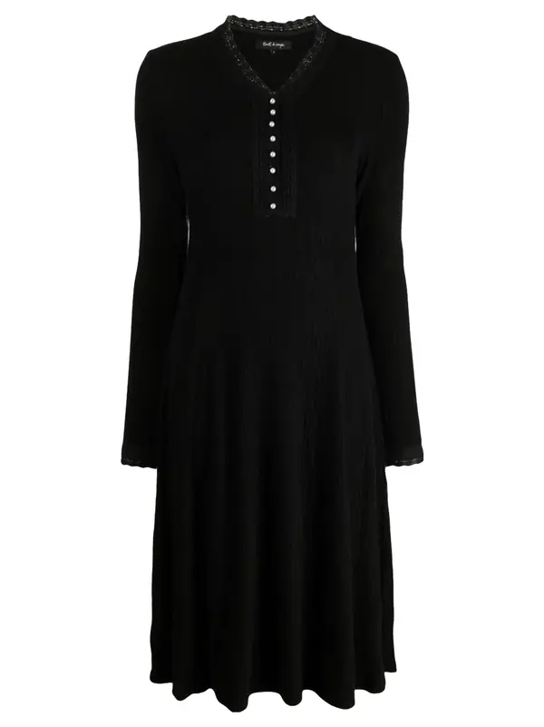 TOUT A COUP Ribbed Knit Midi Dress - Black