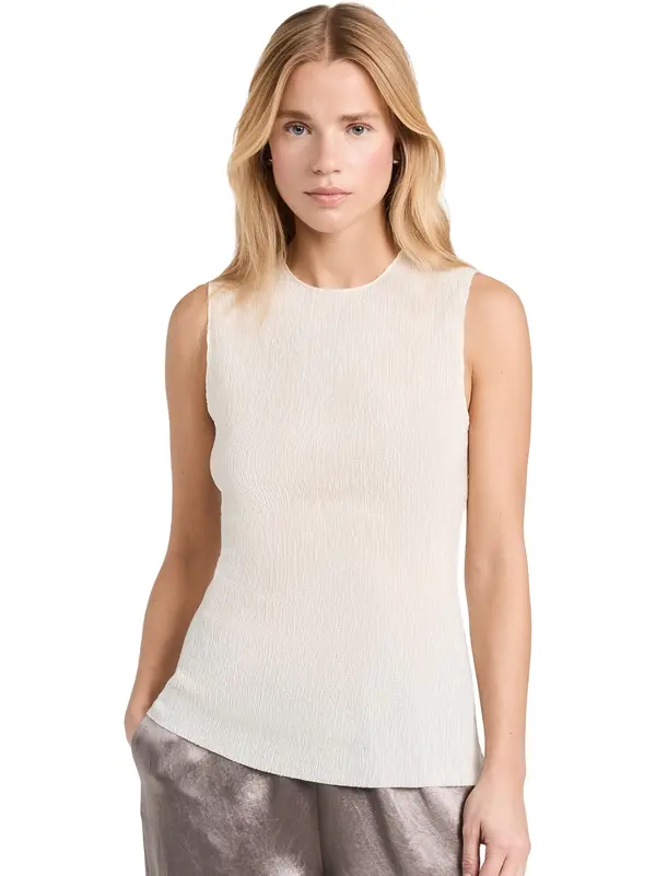 Tibi Crinkle Lyocell Fitted Tank - Ivory