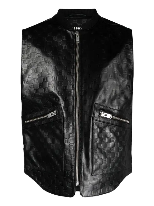 MISBHV Monogram-embossed Leather Vest - Black
