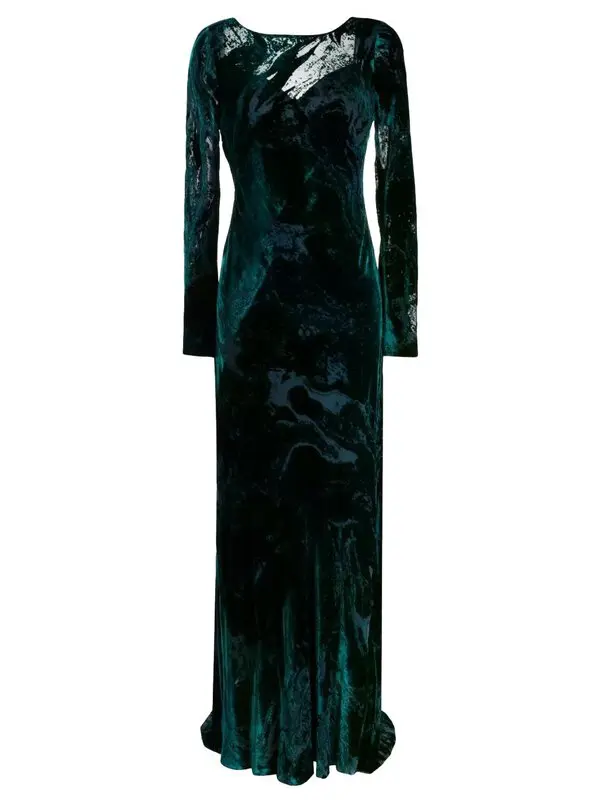 Alberta Ferretti Pleated Velvet Maxi Dress - Green