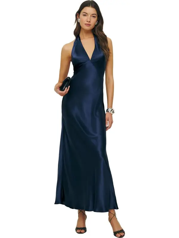REFORMATION Daniela Silk Maxi Dress - Blue