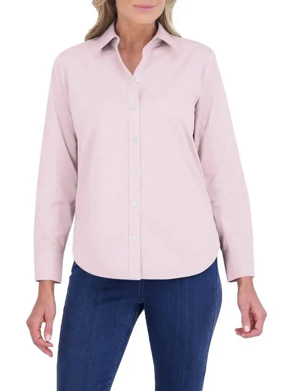 Foxcroft Meghan Solid Cotton Button-up Shirt - Chambray Pink