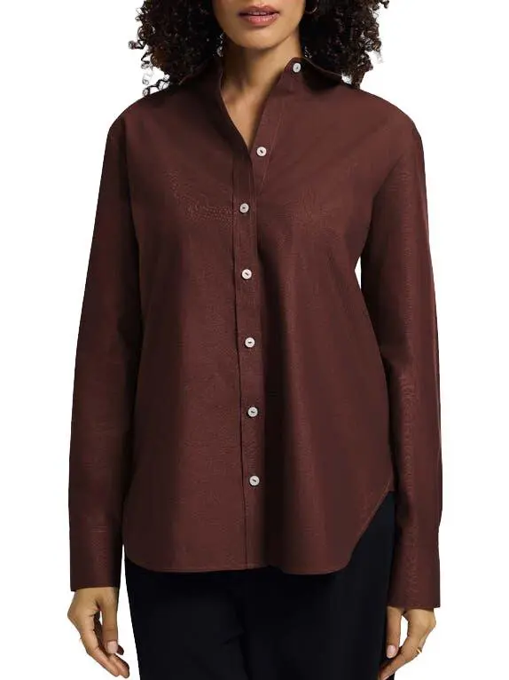 Foxcroft Meghan Solid Cotton Button-up Shirt - Chicory Coffee
