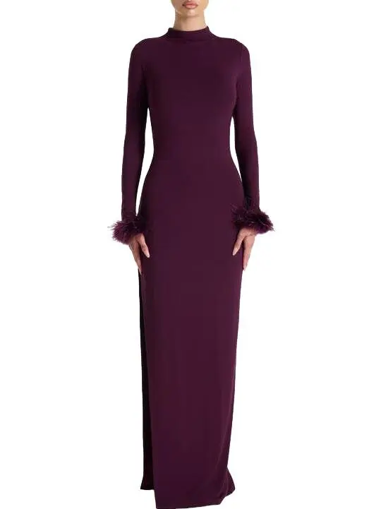 Naked Wardrobe Fine Feathers Long Sleeve Body-con Maxi Dress - Dark Plum