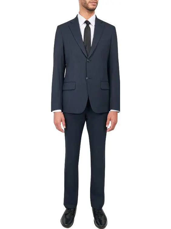 W.R.K Tailored Slim Fit Pinstripe Suit - Navy