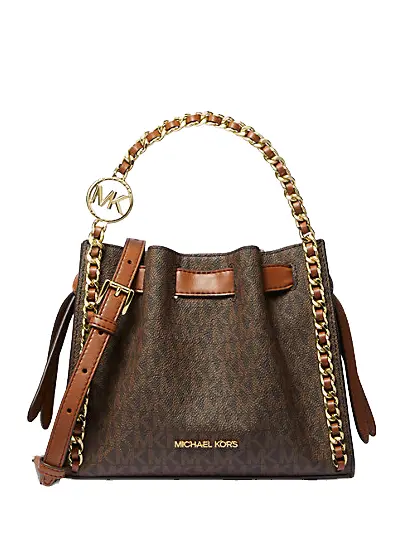 Michael Kors Mina Small Signature Logo Chain Crossbody Bag - Brown