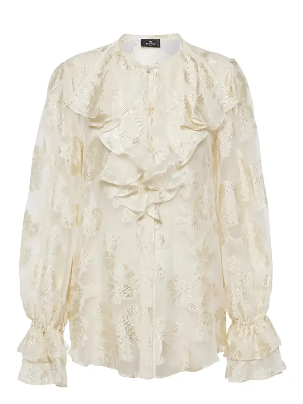 Etro Ruffled Floral Silk-crepon Blouse - Multicoloured
