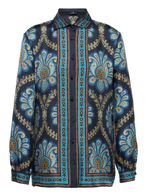 Etro Printed Silk Twill Shirt - Blue