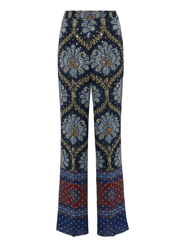 Etro Paisley Silk-blend Wide-leg Pants - Blue