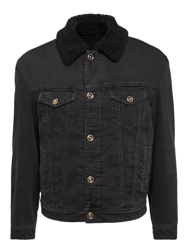 Versace Faux Shearling-lined Denim Jacket - Black