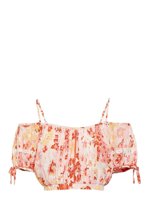 Poupette St Barth Bonny Floral Pleated Crop Top - Pink