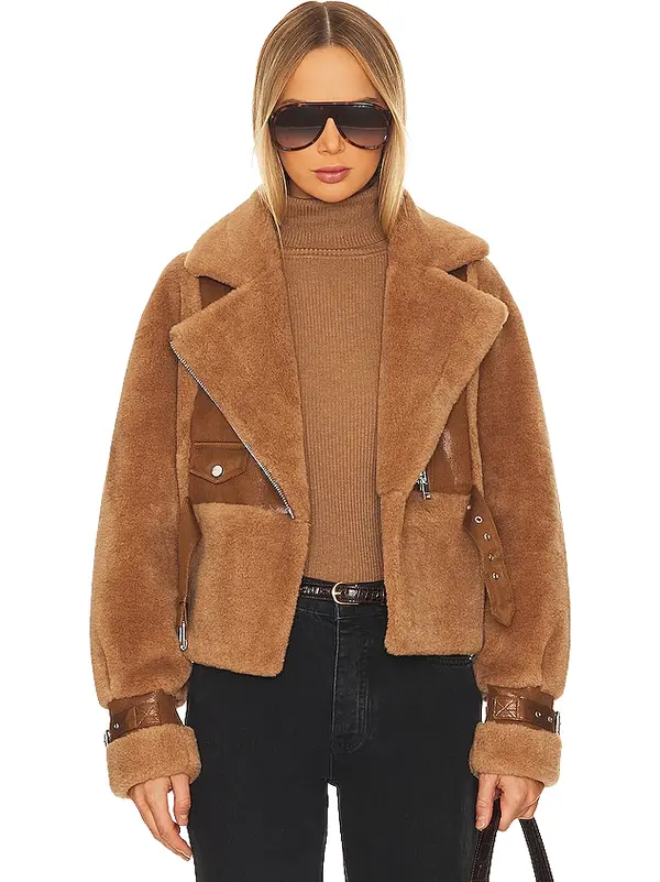 LAMARQUE Elody Faux Fur Jacket - Mocha & Brown
