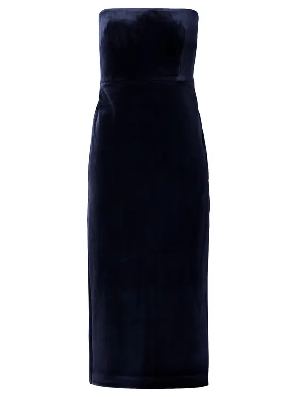 Alex Perry Strapless Velvet Midi Dress - Blue