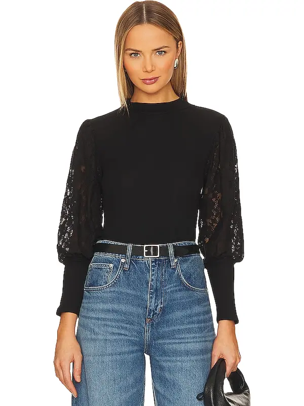 BOBI Lace Long Sleeve Sweater - Black