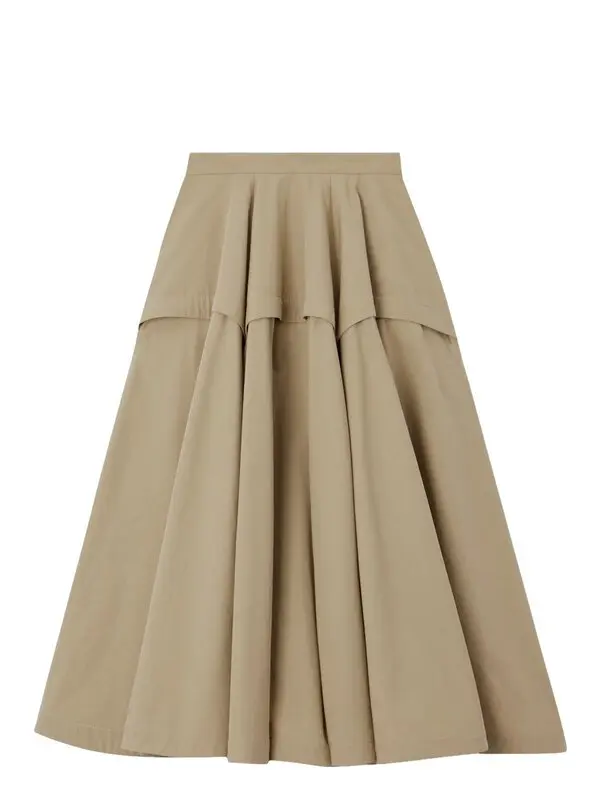 Bottega Veneta Layered Pleated Cotton-poplin Midi Skirt - Brown