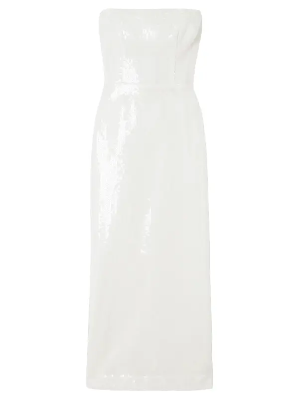 Alex Perry Strapless Sequined Crepe Midi Dress - White