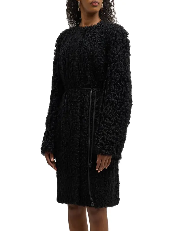 THE ROW Watson Curly Lamb Shearling Coat - Black