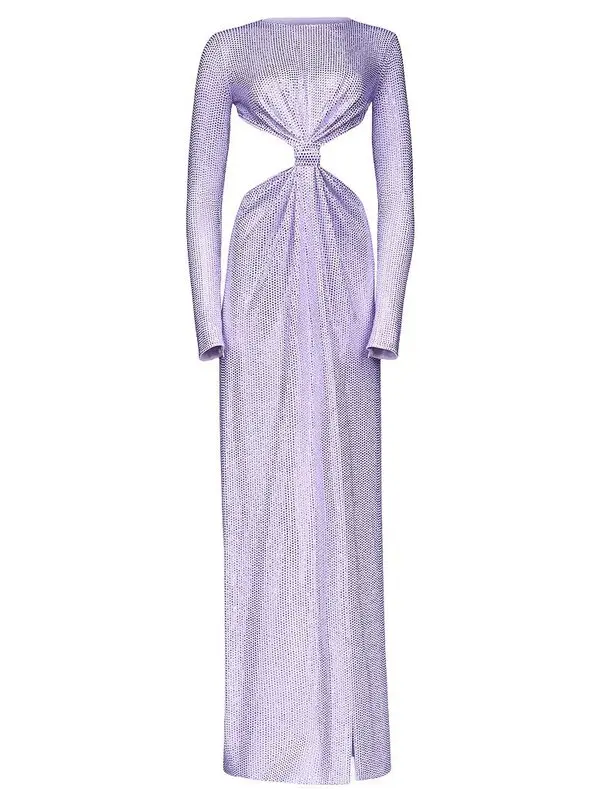 AREA Crystal Embellished Front Knot Gown - Purple