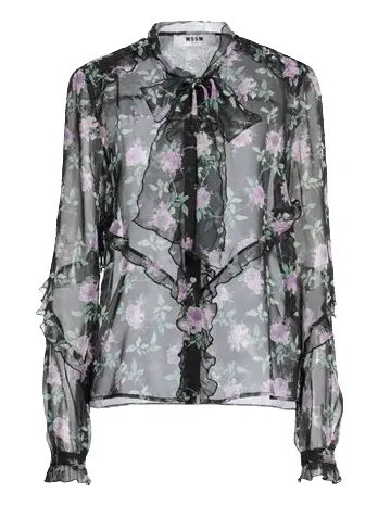 MSGM Floral-print Ruched Shirt - Black