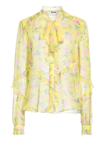 MSGM Floral-print Ruched Shirt - Yellow
