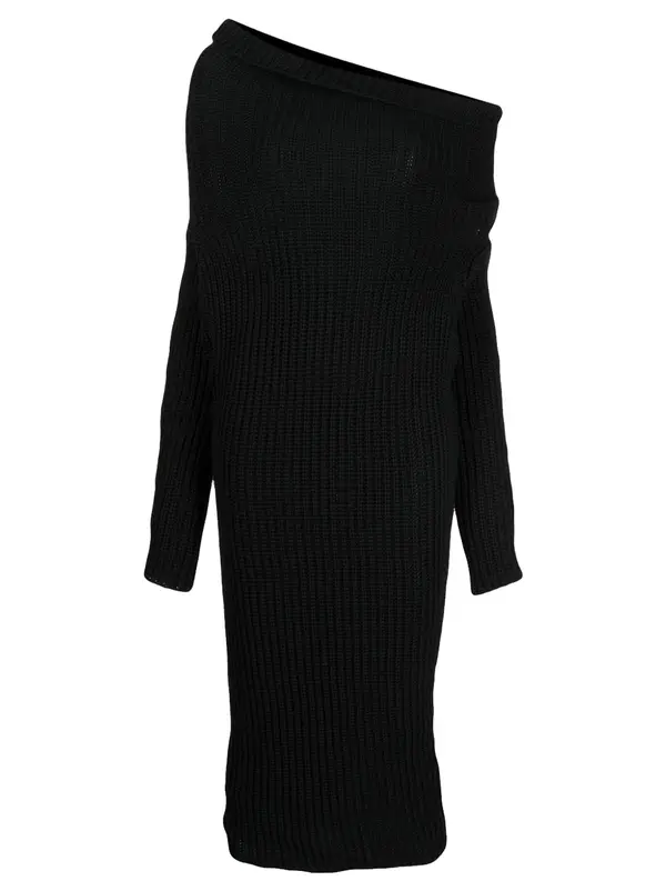 A.W.A.K.E. Mode Asymmetric Wool-blend Midi Dress - Black