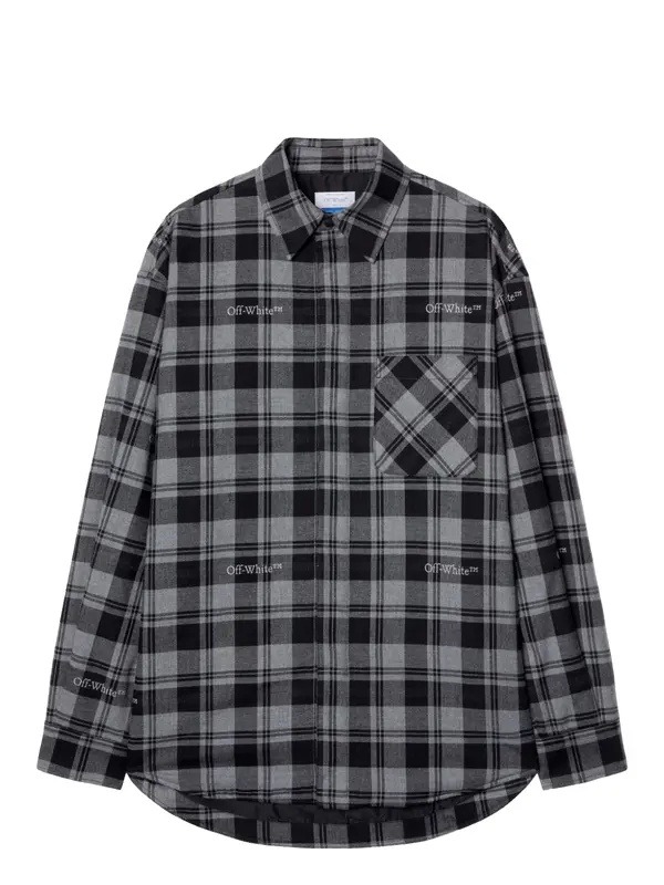 Off-White Logo-embroidered Checked Padded Shirt - Grey