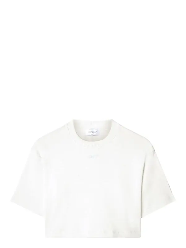 Off-White Logo-embroidered Cropped T-shirt - White