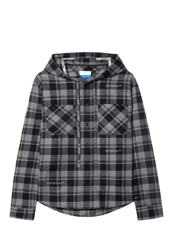 Off-White Checked Hooded Shirt - Grey