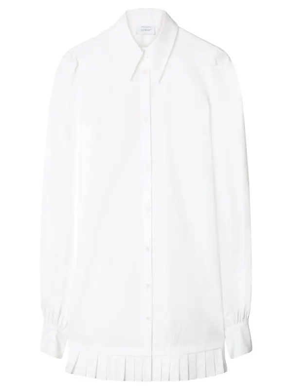 Off-White Poplin Pleated Shirt Dress - White