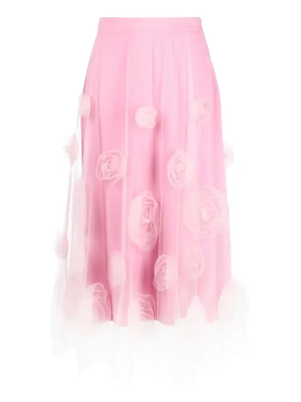 Viktor & Rolf Floral-appliqué Tulle Midi Skirt - Pink