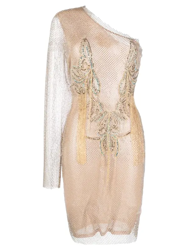 GENNY Mesh Rhinestone-embellished Dress - Gold