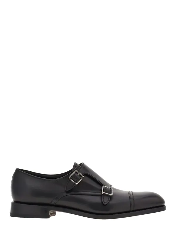 FERRAGAMO Double-monkstrap Leather Monk Shoes - Black