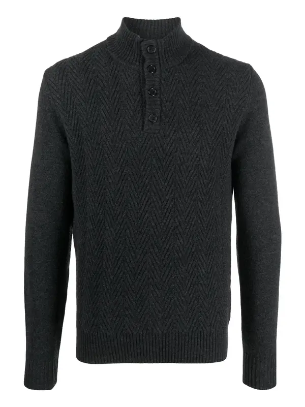Corneliani Herringbone Mock-neck Jumper - Grey