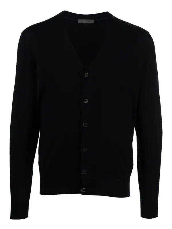 Corneliani V-neck Virgin Wool Cardigan - Blue