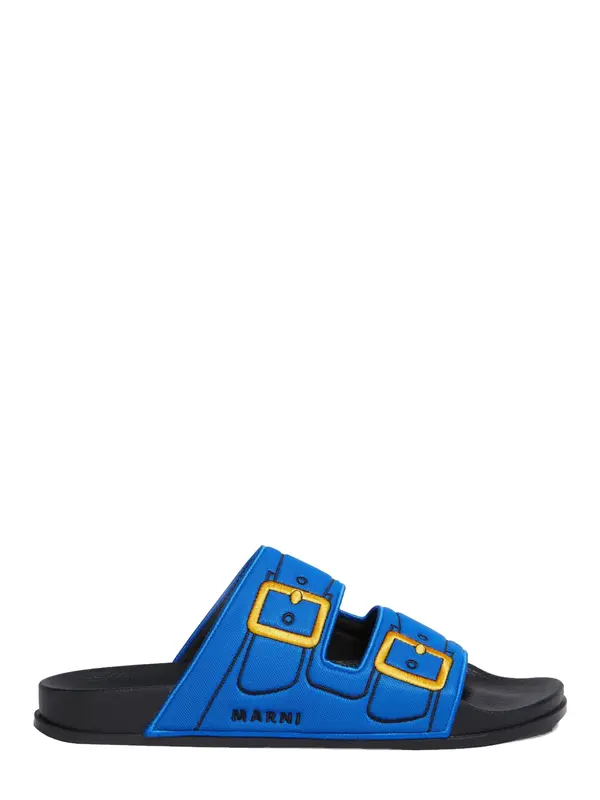 Marni Embroidered Slip-on Slides - Blue