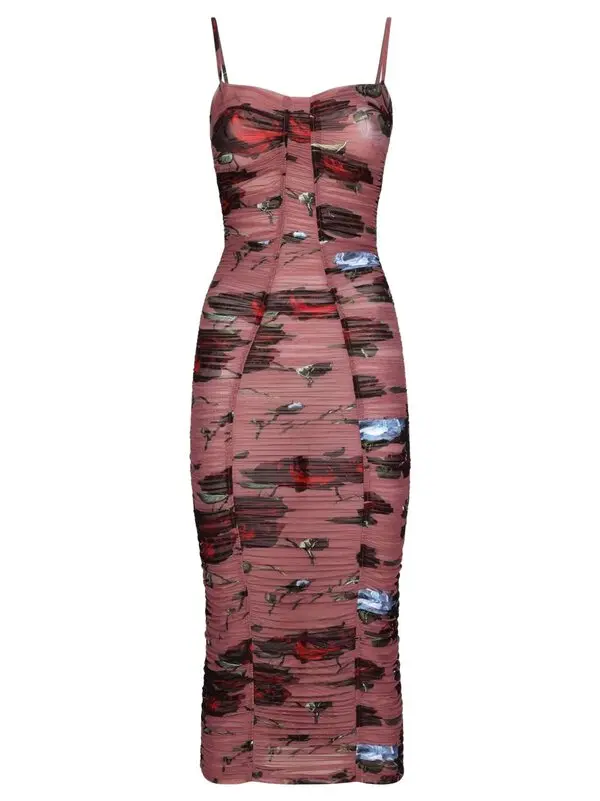 Dolce & Gabbana Rose Print Ruched Dress - Pink
