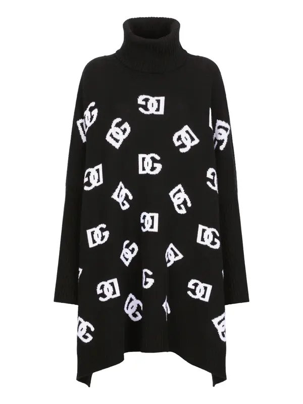 Dolce & Gabbana Logo Jacquard Roll-neck Poncho - Black